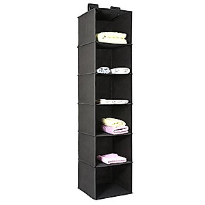 Magicfly Hanging Closet Organizer, 6-Shelf Hanging Clothes Storage Box Collapsible Accessory Shelves Hanging Closet Cubby for Sweater & Handbag Organizer, Easy Mount, Black