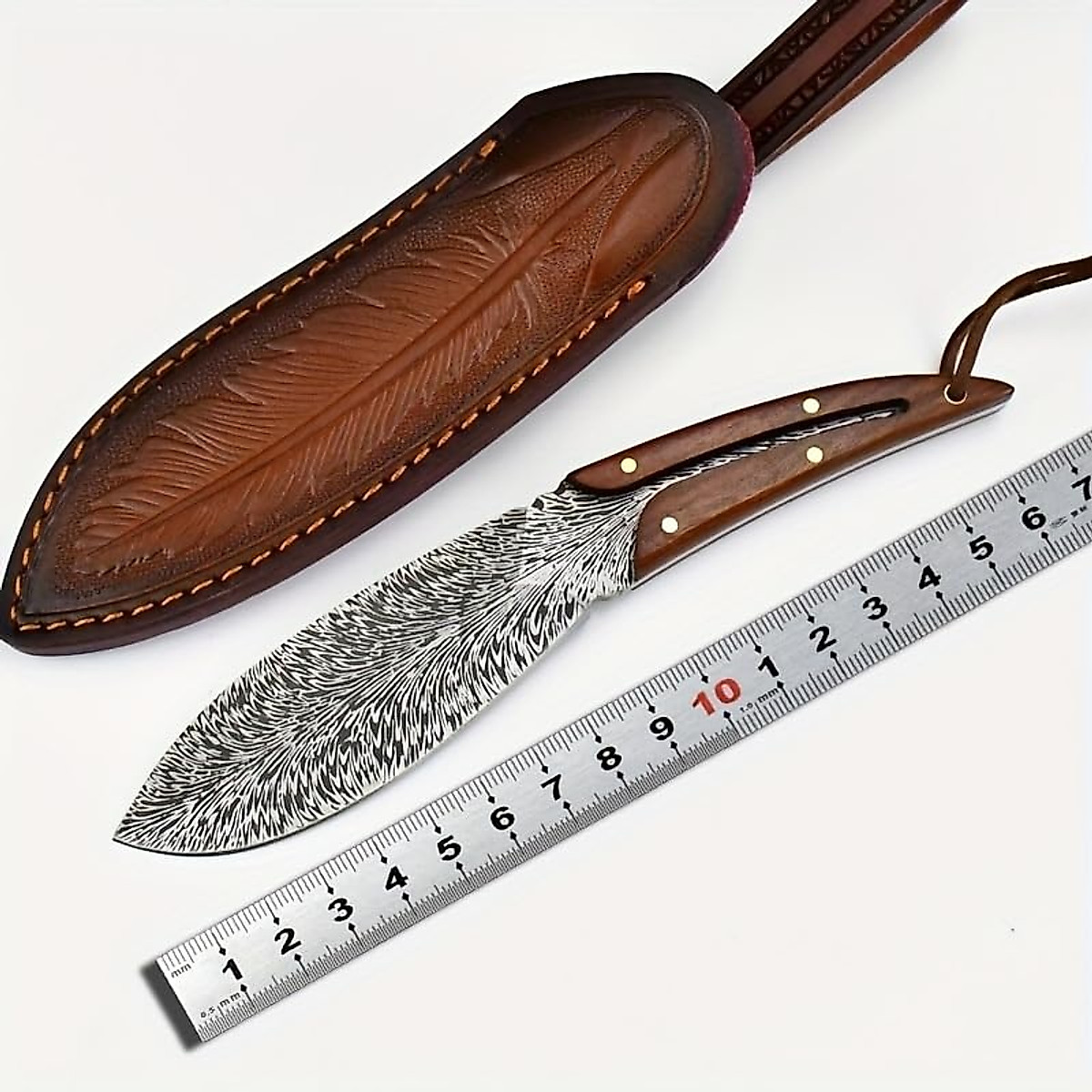 Multi-Purpose Kitchen Knife Hunting Knife Feather Pattern Knife With Sheath Stainless Steel Fruit Knives Outdoor Camping Knife