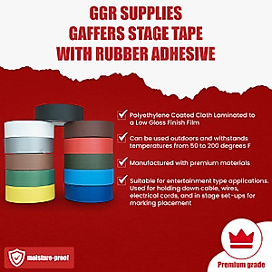 GGR Supplies T.R.U. CGT-80 White Gaffers Stage Tape with Rubber Adhesive, 1/2 in. Wide x 60 Yards Length, 12MIL Thickness (Pack of 1)
