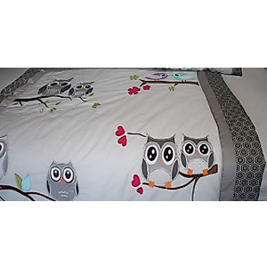 BabyFad Owl Grey White Nursery 9 Piece Baby Crib Bedding Set 100% Cotton