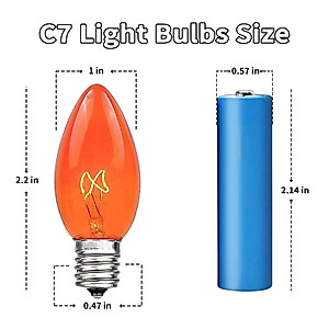 CHYParty 25 Pack C7 Replacement Bulbs, 5W Orange Light Bulbs, Halloween Christmas Light Bulbs for Outdoor String Lights Patio Wedding Decor, E12 Candelabra Base, Incandescent Night Lights