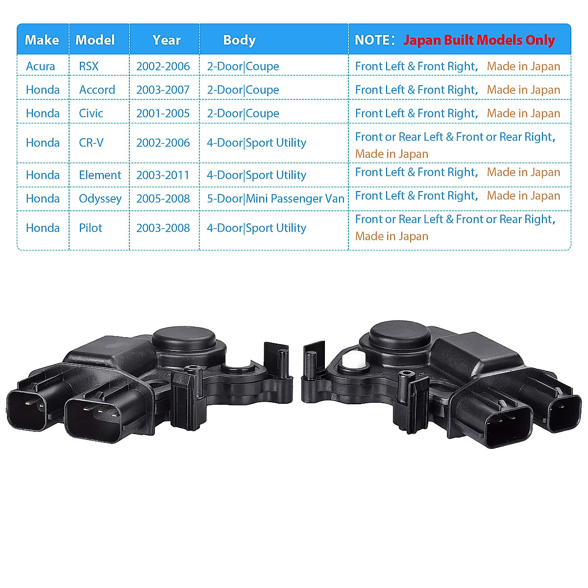 2Pcs Door Lock Actuator Motor Front Left and Right Compatible with 2003 2004 2005 Honda Accord Civic CR-V Element Odyssey Pilot, 2002-2006 Acura RSX Replaces 72155-S5P-A11,72115-S6A-J01,746301,746302