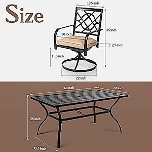 SUNCROWN 7 Pieces Outdoor Dining Set Metal Swivel Cushioned Chairs Patio Furniture Sets with Steel Slat Bistro Table for Backyard, Lawn, Garden