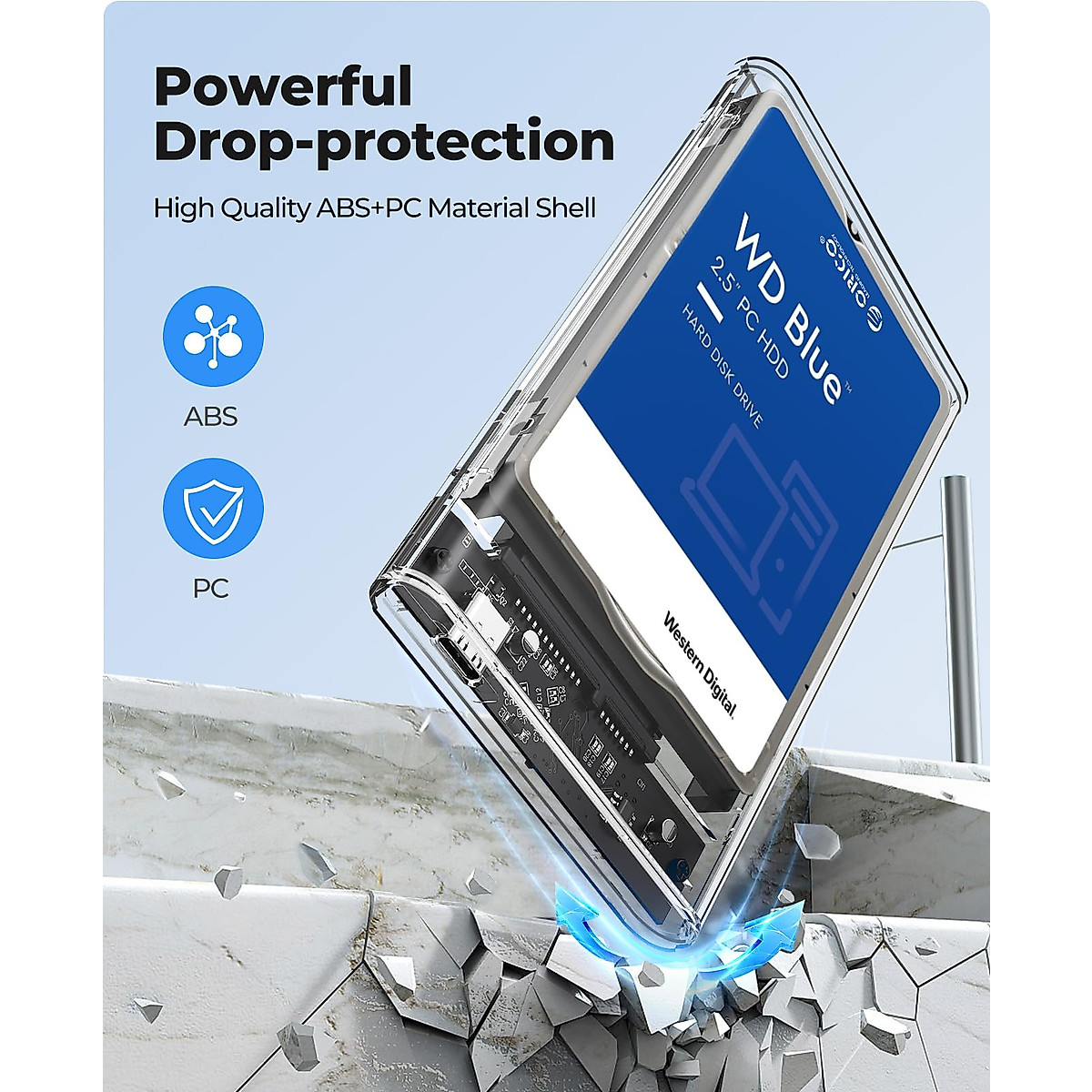 ORICO 2.5 inch Hard Drive Enclosure SATA to USB C 3.1 6Gbps External Hard Drive Case for 7/9.5mm HDD/SSD Support UASP Up to 6TB -2139C3-CR