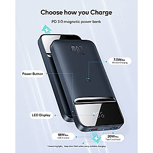 Baseus Magsafe Battery Pack, Wireless Portable Charger Stronger Magnetic for iPhone 14/13/12 Series, PD 20W Fast Charging Wired Power Bank for iPhone Magsafe Accessories