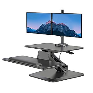Mount-It! Standing Desk Converter, Stand Up Desk Riser with Dual Monitor Mount, Adjustable Workstation in Black, Top Platform 23" Wide, Keyboard Mouse Tray 27" Wide, Raises 5" to 17" Tall