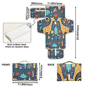 Bulletgxll Cartoon Couple Giraffes Portable Diaper Changing Pad Waterproof Changing Pad with Baby Tissue Pocket and Magic Stick for Newborn Baby.