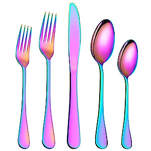 Berglander Flatware Set 20 Piece, Stainless Steel With Titanium Colorful Plated, Multicolor Flatware Set, Silverware, Rainbow Color Cutlery Set Service For 4