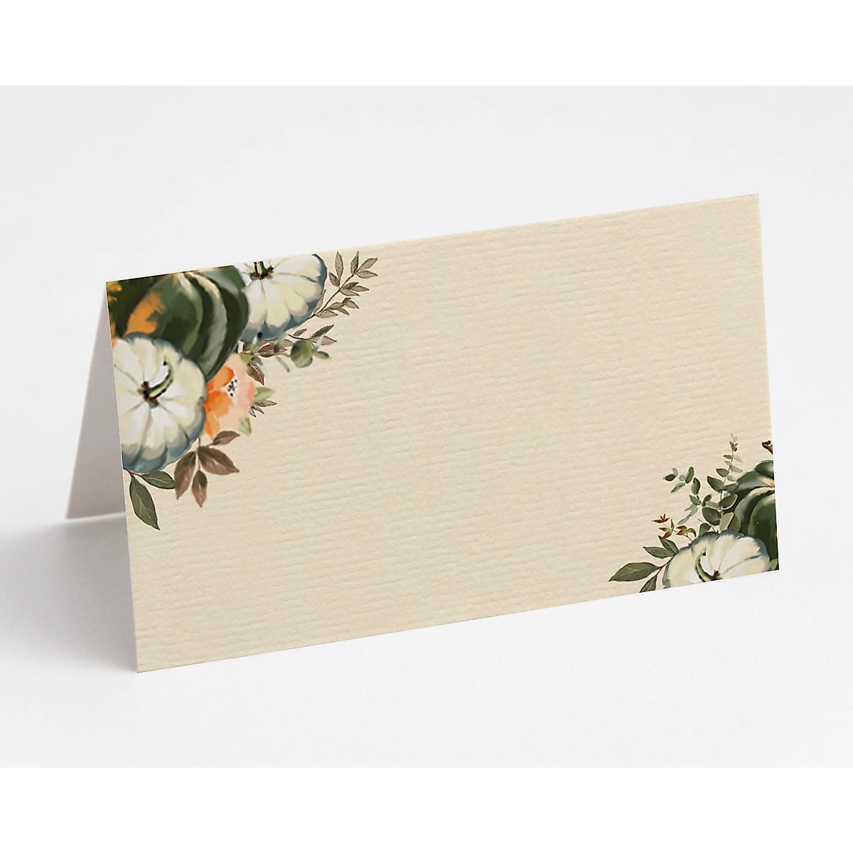 Desert Mercantile Fall Harvest Pumpkin Place Cards - 25 pack – Tented Tabler Cards for Thanksgiving Table Decor, Autumn Weddings, Holiday Buffets, Dinner Parties, or Place Settings. 2"x3.5" (folded).