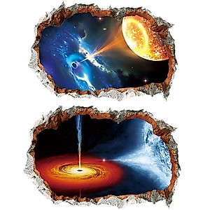 Amaonm 2 Pack Creative Removable 3D Black Hole Wall Stickers Outer of Space Scene Through The Wall Fake Window Wall Decals Art Decor for Kids Baby Nursery Bedroom Living Room Playroom (A)
