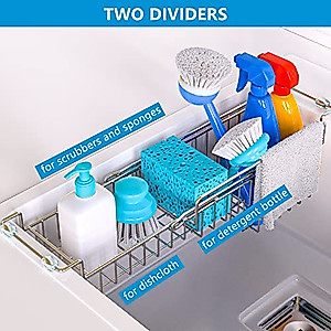 FixOwl Over The Kitchen Sink Caddy Kitchen Sink Organizer Sponge Holder 304 Stainless Steel Expandable Over Sink Rack 12.25" to 17.25"