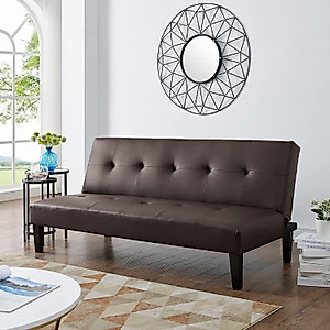 Naomi Home Raelynn Button Tufted Sofa Affordable Caramel Modern - Air Leather Couch for Small Spaces Sofa Cama para Sala Modernos Baratos - Durable Sturdy Living Room Furniture Tool-Free Assembly