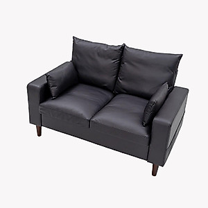 Panana Small Modern Loveseat Couch Sofa Upholstered Faux Leather 2-Seat Sofa Couch Love Seats Furniture for Small Space,Living Room,Studio,Apartment with 2 Pillows,Black