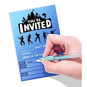 Yangmics Direct 30 Pack Gaming Party Invitations with Envelops - Video Game Invitations for Kids Boys - Video Game Party Supplies