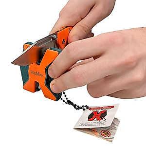 ACCUSHARP Lockback Knife and 2-Step Sharpener Set - Lockback Folding Pocket Knife & Pocket Knife Sharpener Combo Pack - Stainless Steel Hunting Knife for Outdoor Use, Hunting, & Fishing - Orange