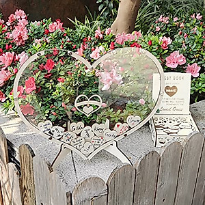 Vetoo Wedding Guest Book Alternative, Rustic Wedding Decorations for Guests to Sign, Baby Shower Guest Book Frame with 100 Wooden Hearts for Reception.