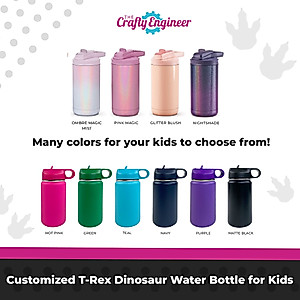The Crafty Engineer Customized T-Rex Dinosaur Kid's Water Bottle, Back to School (Black)