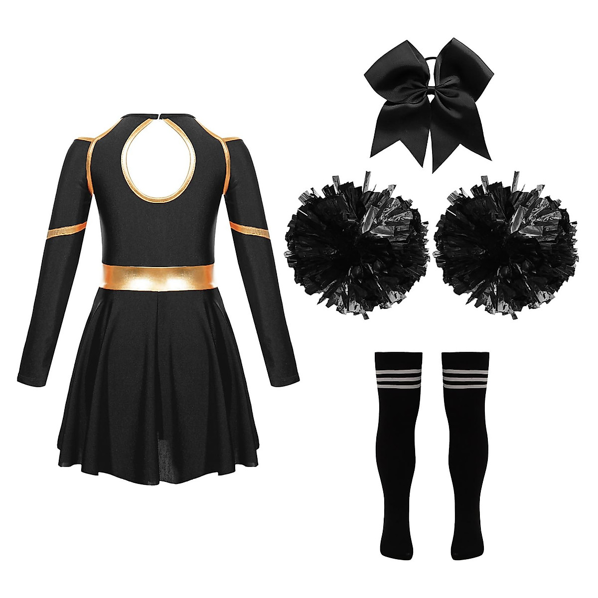 TSSOE Girls Cheerleading Uniform Long Sleeve Leotard Dress Cheer Leader Outfits Performance Costume A01 16 Years
