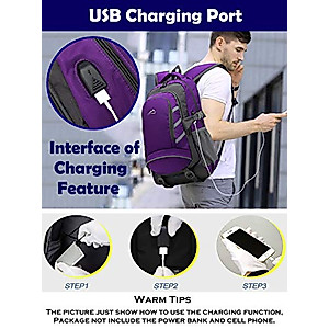 ProEtrade Backpack Daypack for College Laptop Travel, Computer Bookbag Bag with USB Charging Port Anti Theft Laptop Compartment Fits 15.6 Inch Notebook, Gifts for Men & Women (Purple)