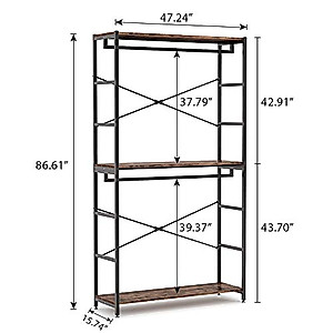 Tribesigns Free-standing Closet Organizer with 3 Storage Shelves and 2 Hanging Rod, Large Standing Clothes Garment Rack for Bedroom Living Room (Brown)