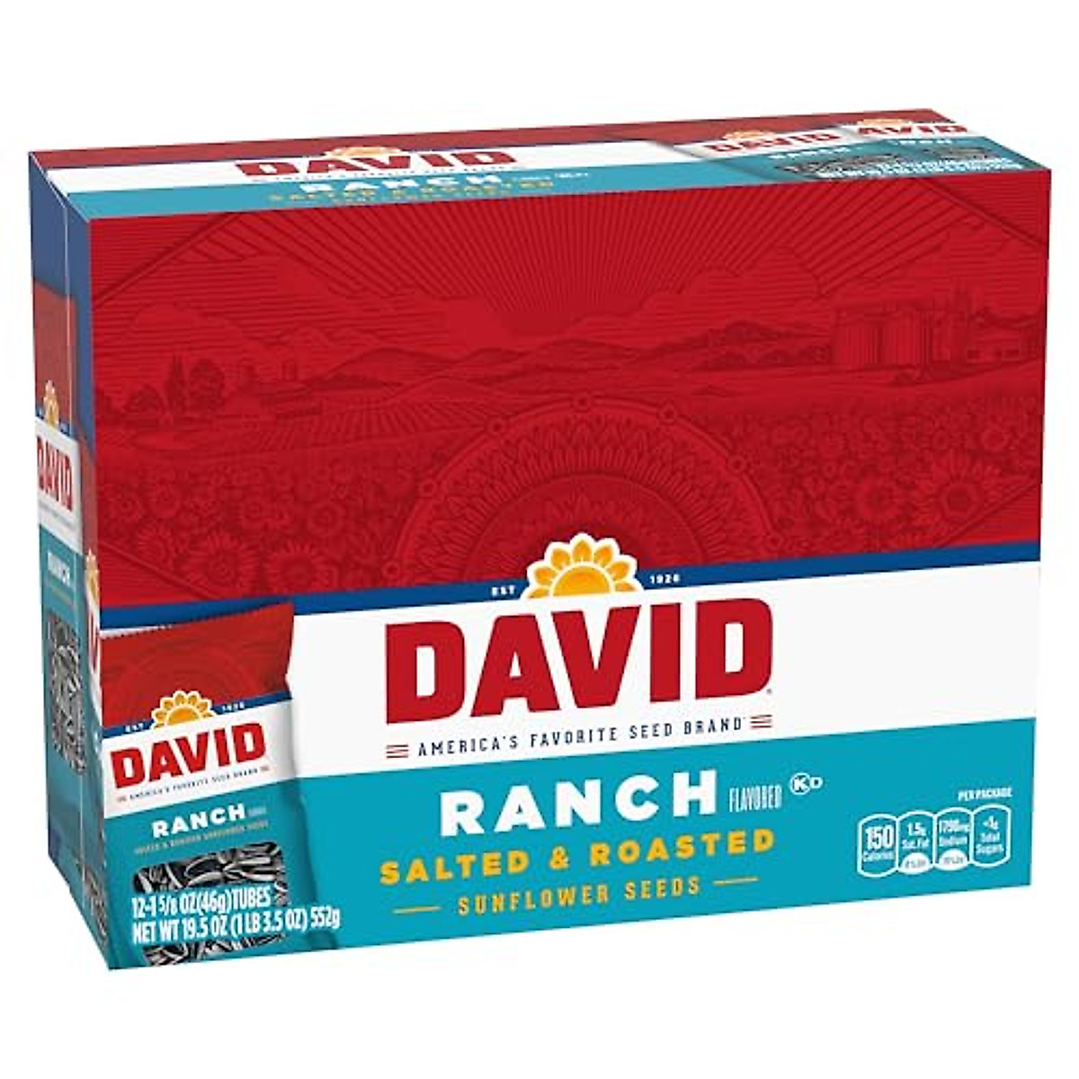 DAVID Roasted and Salted Ranch Sunflower Seeds, 1.625 oz, 12 Pack