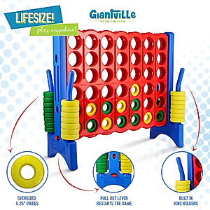 Giantville Giant 4 in a Row Connect Game + Storage Carry Bag - 4" Wide X 3.5" Tall - Oversized Jumbo Sized Entertainment for Outdoor/Indoor Play for Kids & Adults - Durable Waterproof - 2024 Version