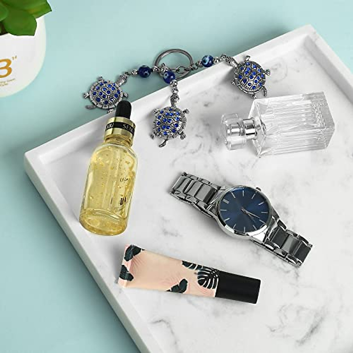 JURUIYUAN Dressing Table Tray Decoration Cosmetic Storage Box Square Resin and Natural Crystal Sand Synthetic one-Piece Imitation Marble 100 Handmade Bathroom Tray (白色)
