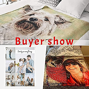 Custom Blanket with Words Picture Collage Customized Blankets, Birthday Souvenir Gifts Personalized Throw Blanket for Father, Mom, Kids, Dogs, Friends or Lover, 1 Photo Collage, 50" x 40"