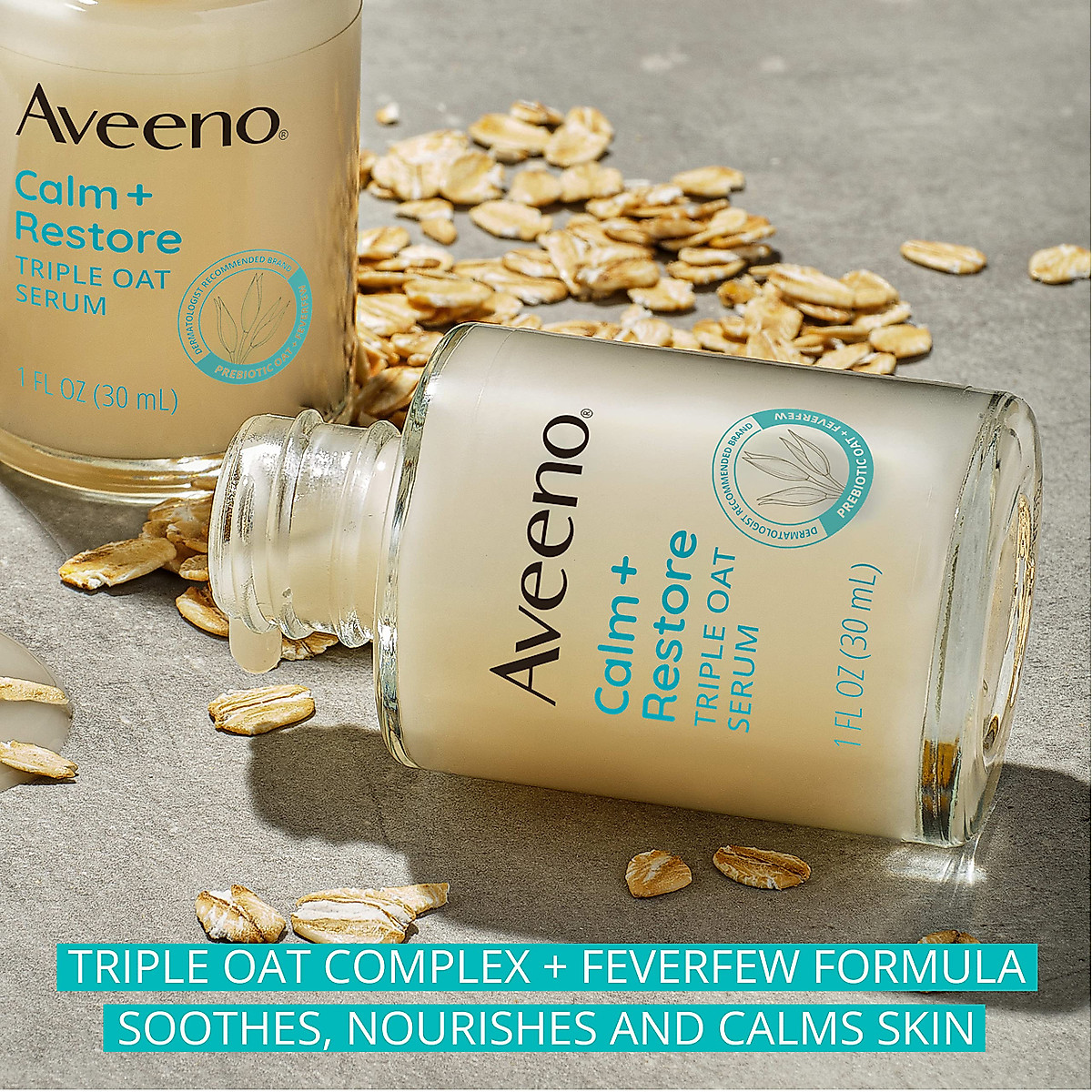 Aveeno Calm + Restore Triple Oat Hydrating Face Serum for Sensitive Skin, Gentle, Lightweight Facial Serum Instantly Smooths Skin, Fast-Absorbing, Hypoallergenic & Fragrance-Free, 1 fl. oz