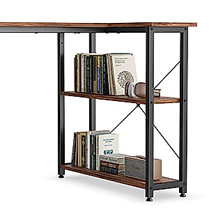 CubiCubi 47 Inch Small L Shaped Computer Desk with Storage Shelves Home Office Corner Desk Study Writing Table, Deep Brown