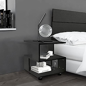 MASAKA B&W - Magic Cube Black Nightstands, Modern Fashion Style - 2 Tier Rectangular Hollow Design Nightstands, Irregular nightstand Table, Black