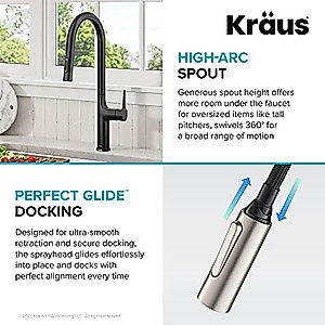 KRAUS Oletto Tall Modern Single-Handle Touch Kitchen Sink Faucet with Pull Down Sprayer in Matte Black, KTF-3101MB