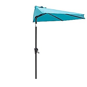 C-Hopetree 9 ft Half Round Outdoor Patio Market Wall Umbrella with Tilt, Aqua Blue