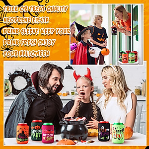 Potchen 24 Pcs Halloween Beer Can Cooler Sleeves 12 oz Soda Beer Drink Cooler Sleeve Reusable Neoprene Witch Skull Can Holders Bottle Covers for Halloween Party Supplies (Dark Color,Slang)