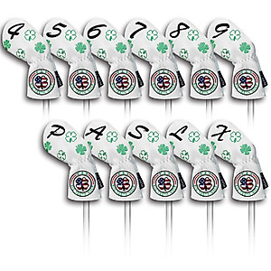 Big Teeth Golf Iron Covers Iron Head Covers, Lucky Clover Iron Covers Long Neck Golf Iron Head Covers, 11Pcs Golf Iron Covers Set Golf Club Covers for Irons Fit Taylormade SIM Cleveland Callaway Etc