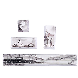 Bewinner1 DIY Keycaps, PTB PC Gaming Mechanical Keyboard Space Keycap ESC Keycap Enter Keycap Numpad Enter Keycap, Universal Computer Keyboards Cap Landscape Painting PTB Grey