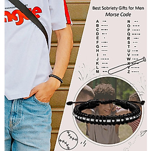 TOLOWOBK Inspirational Morse Code Bracelet for Mens Sobriety Gifts Black Leather Bracelet Wallet Card, Easter Fathers Day Birthday Gift for Men Graduation Gifts for Him Grandson Son Brother