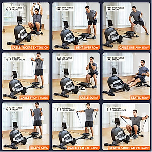 Pooboo Magnetic Rowing Machine 360 LB Weight Capacity, Folding Rower with Combination Strength Exercise, Tablet Holder and Comfortable Seat Cushion, Rower for Home Use