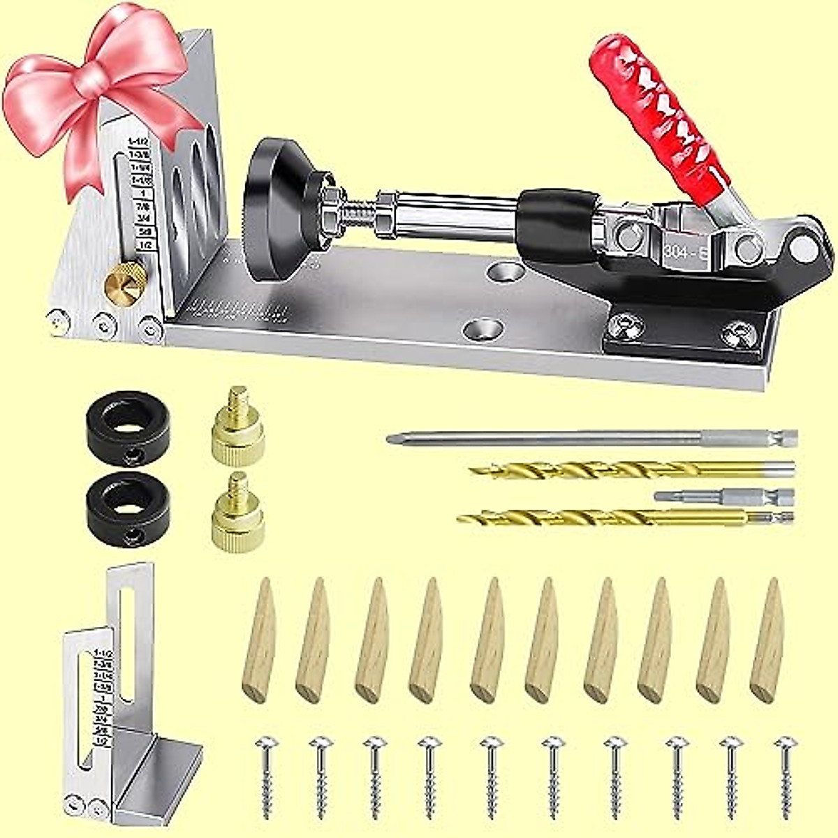 Pocket Hole Jig Kit, Pocket Screw Jig, Aluminum 3 in 1 Pocket Hole Drill Guide Jig Set, Professional Jig Kit Dowel Drill Joinery Screw Kit