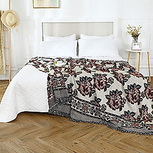 YASHLIE Vintage Large Woven Throw Blanket 78x90 Knit Blanket Chair Cover Bed Blanket (Classical Style/B, Queen Bed 78 * 90)