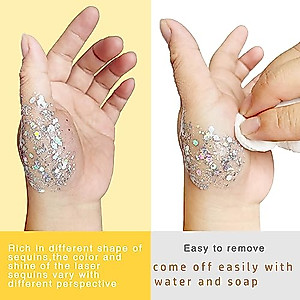 MEICOLY White Body Glitter,Singer Concerts Music Festival Rave Accessories,Mermaid Face Glitter Gel,Sequins Glitter Face Paint,Chunky Glitter for Eye Lip Hair,Sparkling Holographic Gel for Women,50ml