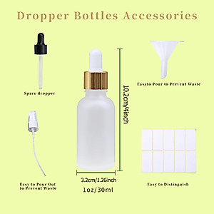 1 oz*6 Eye Dropper Bottles Set Leakproof Essential Oils Tincture Bottle Mini Travel Serum Bottles Suitable Cosmetic Sample Container for Serum Oils, Perfume (Frosted White)