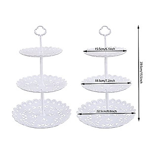 Alysontech 2pcs 3-Tier Plastic Round Cupcake Stand Dessert Plates Mini Cakes Fruit Candy Display Tower White for Kids Birthday Tea Party Baby Shower Serving Tray Big (Round US Stock)