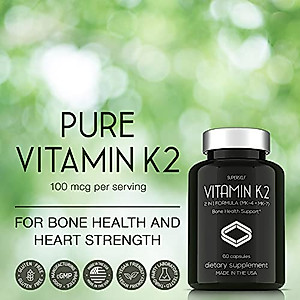 Vitamin K2 Capsules 100 mcg - Vitamin K Complex MK-7 & MK-4-60 Capsules - VIT K2 2 in 1 Formula High Strength Supplement MK7 MK4 - Made in USA - Vegan & Non-GMO