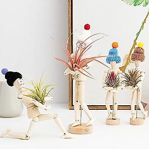 Melphoe 4 Pack Air Plant Holder Wooden Jointed Mannequin Tabletop Flexible Shape Adjustable Pose & DIY Accessories Decor Planter Tillandsia Air Fern Display Stand for Home, Office