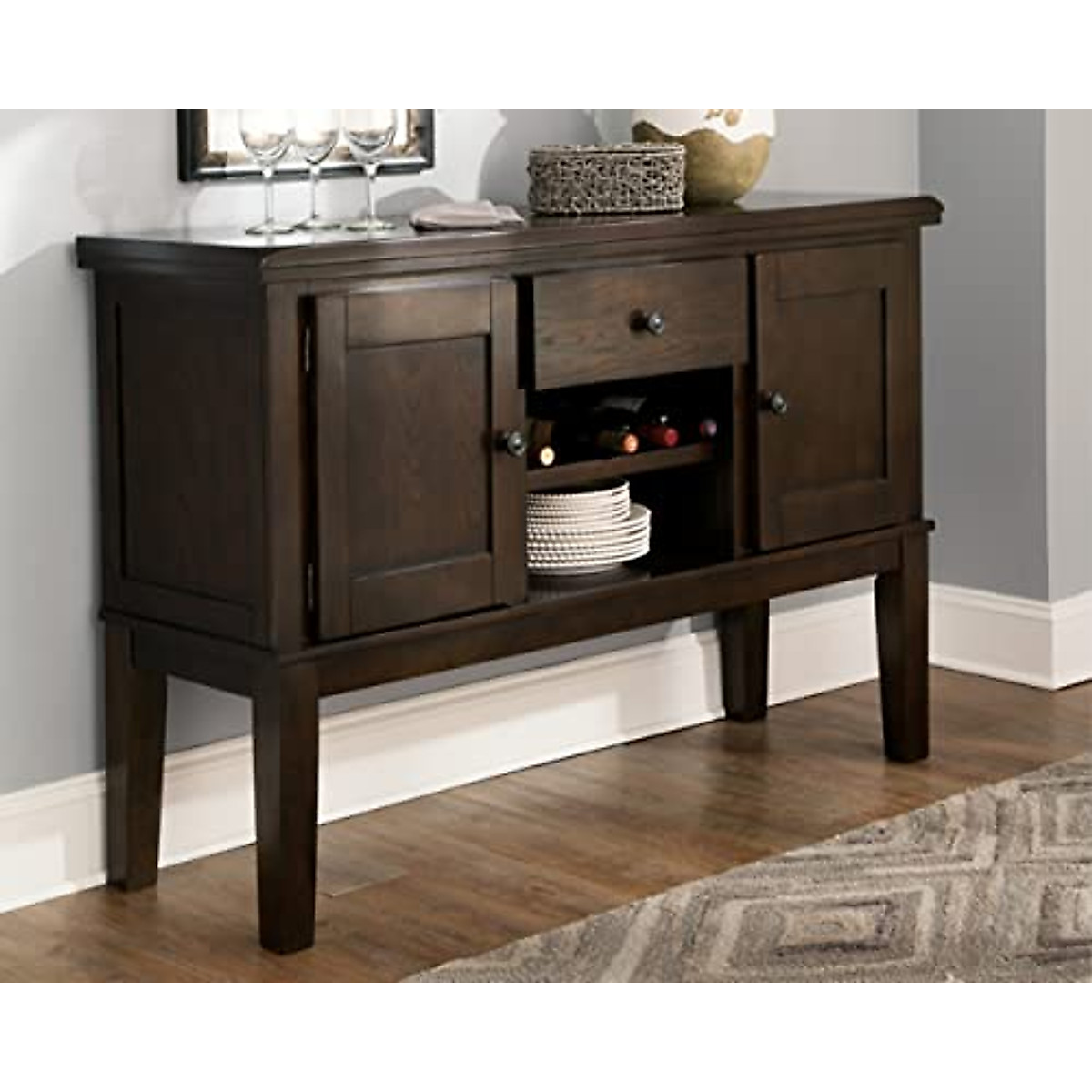 Signature Design by Ashley Haddigan New Traditional Dining Room Buffet with Wine Rack, Dark Brown