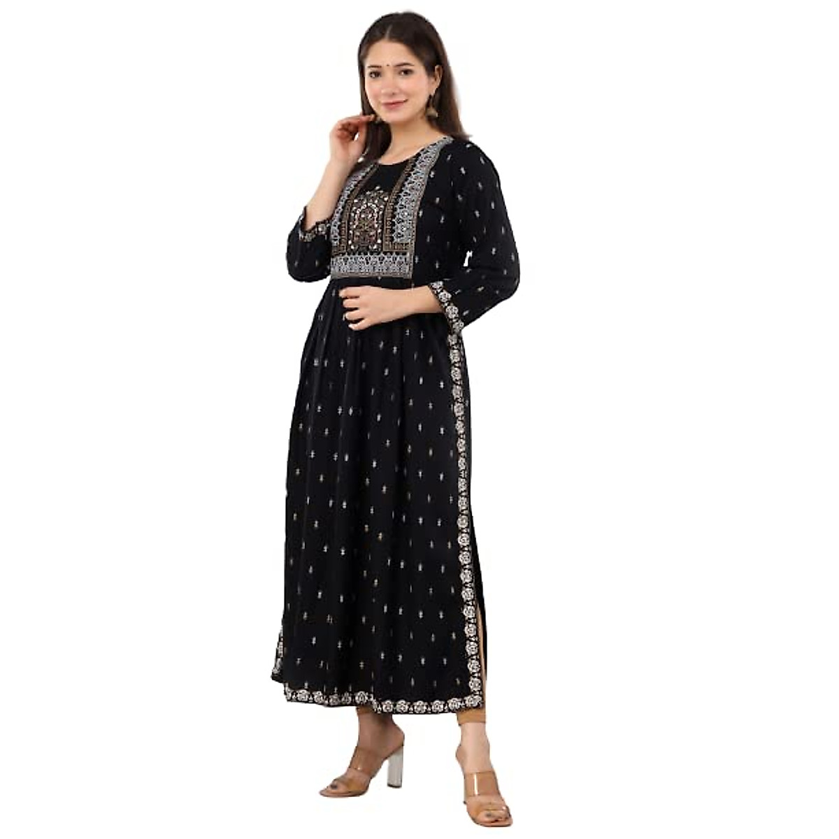 Women's Rayon Printed Nayra Cut Kurti (as1, alpha, 3x_l, regular, regular, Black)