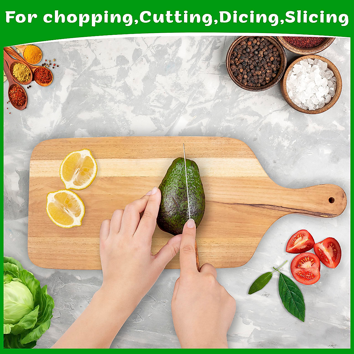 Wood Cutting Board with Handle - Wooden Cheese Board, Mothers Day Gifts, Kitchen Chopping Boards for Bread Meat Fruit Cheese Cutting boards Serving Board Butcher Block Charcuterie Platter, 17" x 7"