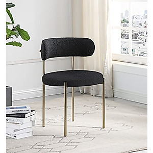Meridian Furniture Beacon Collection Modern | Contemporary Upholstered Dining Chair, Brushed Brass Finish Iron Frame, Set of 2, 22" W x 21" D x 30" H, Black