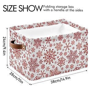 senya Christmas Basket, Large Foldable Storage Basket with Handles Christmas Snowflakes Fabric Collapsible Storage Bins Organizer Bag